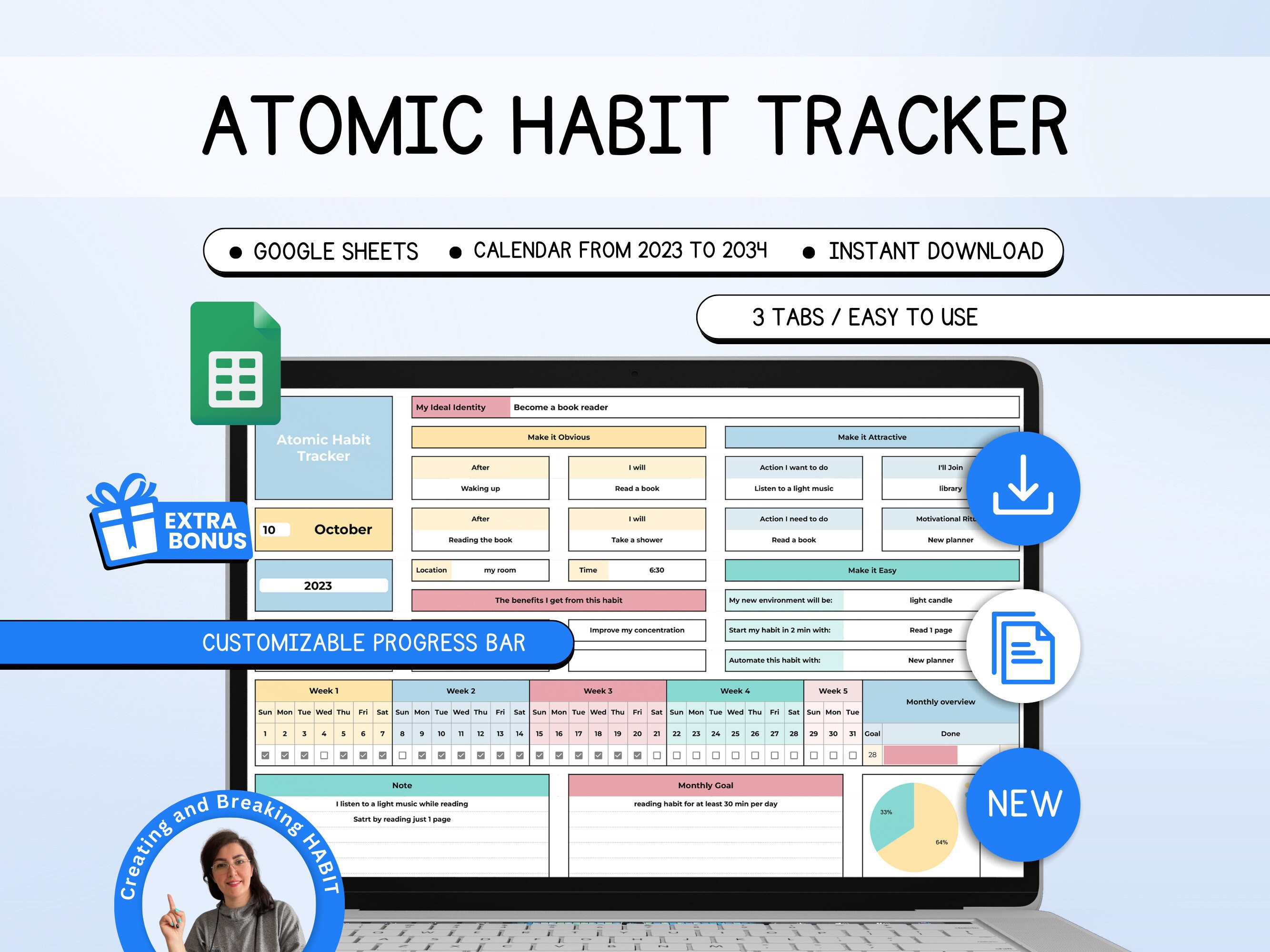 ATOMIC HABIT Tracker Google Sheet Worksheets, Atomic Habits & Goals ...