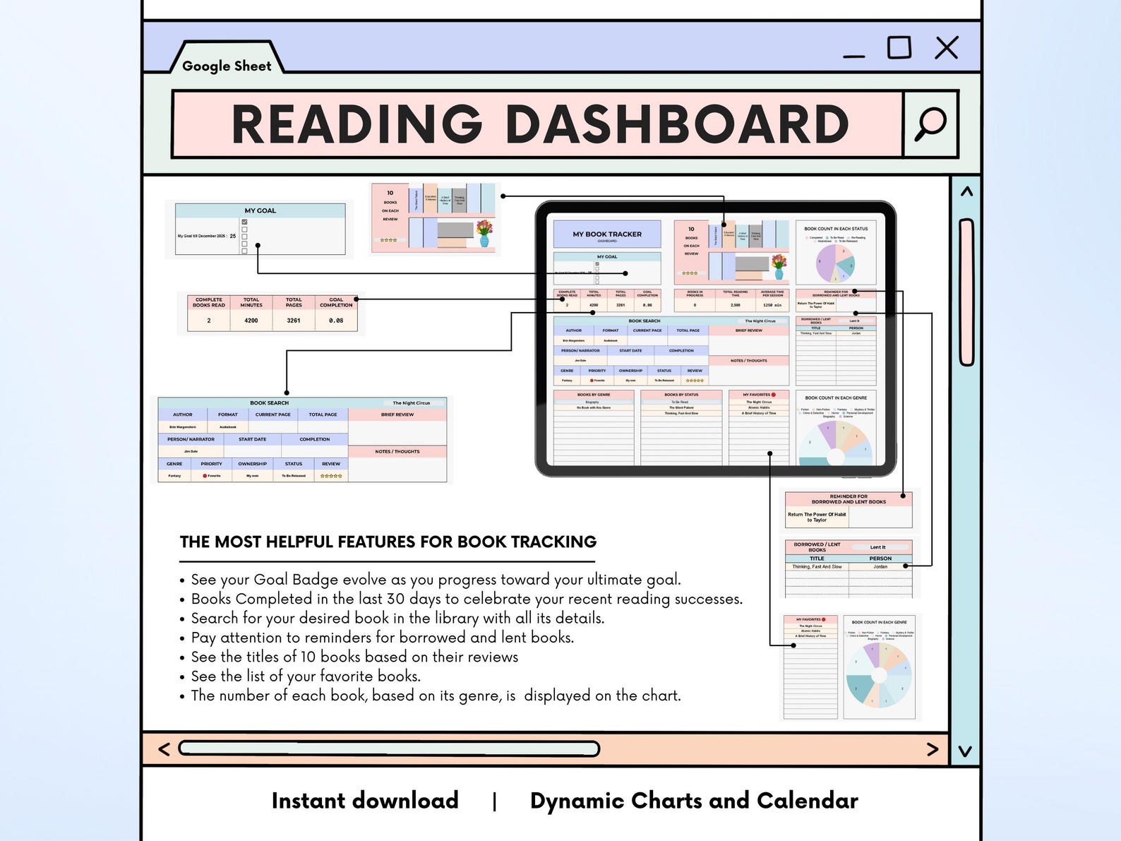 Digital Book Tracker & Reading List, Google Sheets Reading Journal ...