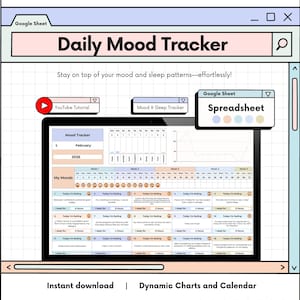 Daily Mood Tracker Spreadsheet: Google Sheets Template (digital ...