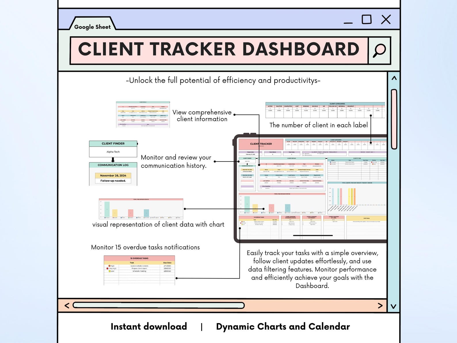 Client Management Spreadsheet Template for Google Sheets (digital ...