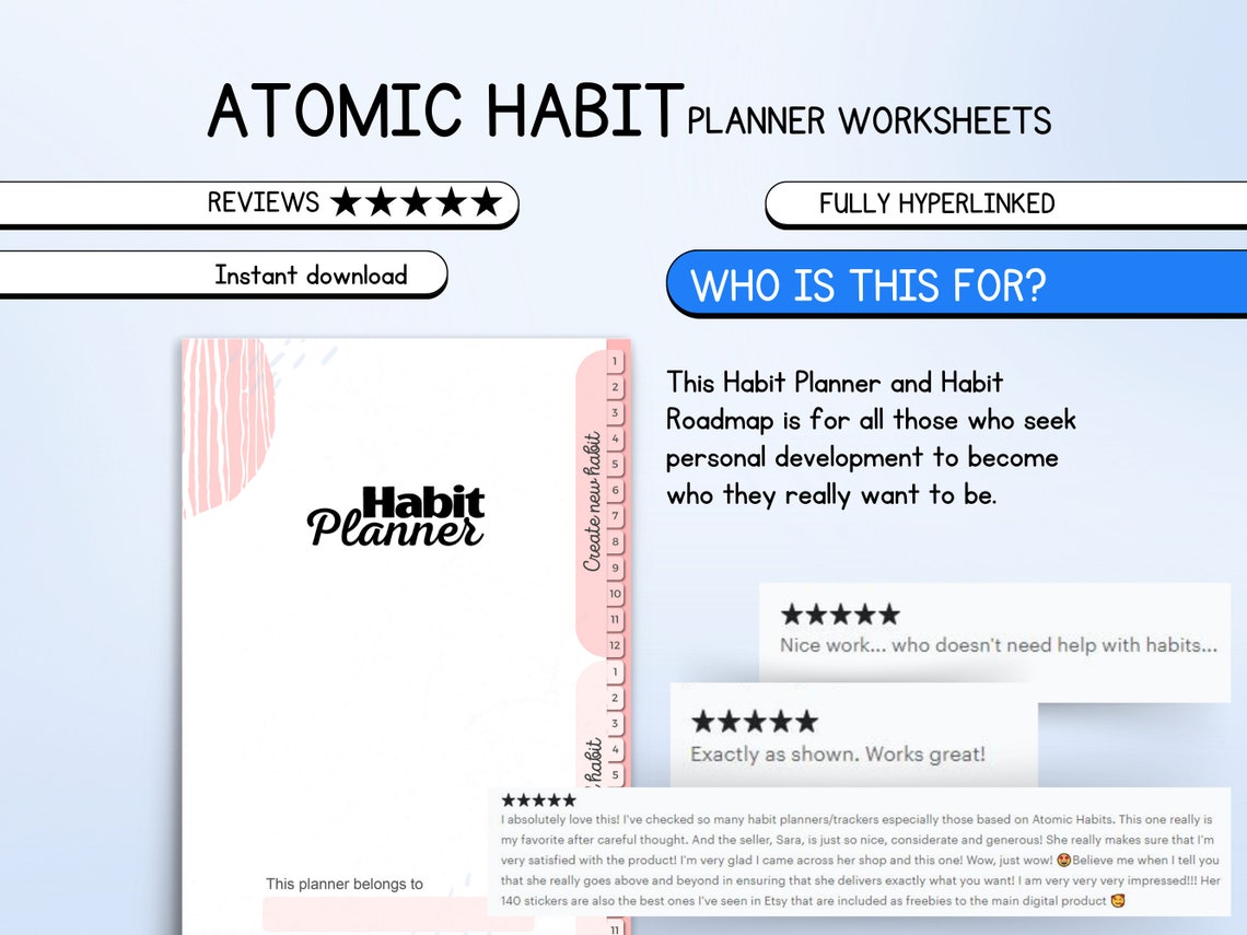 ATOMIC HABITS WORKBOOK, Habit Formation Worksheets. Pink Habit Planner ...