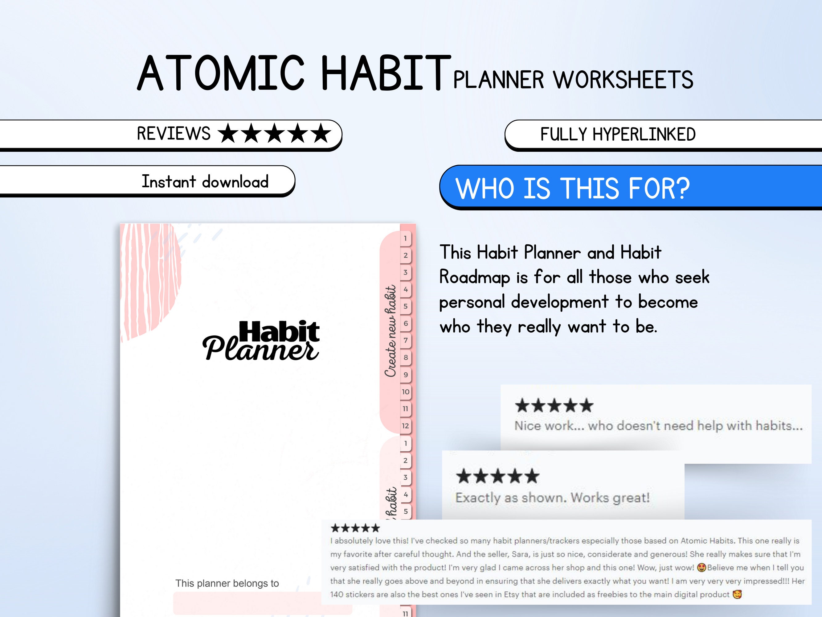ATOMIC HABITS WORKBOOK, Habit Formation Worksheets. Pink Habit Planner ...