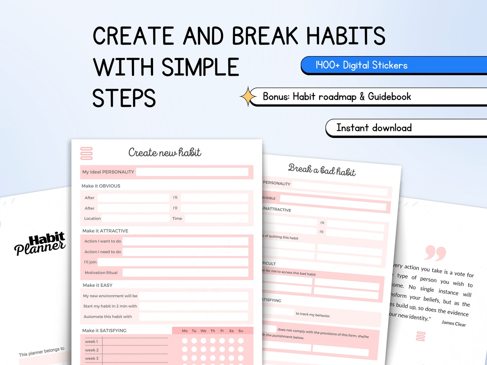 ATOMIC HABITS WORKBOOK, Habit Formation Worksheets. Pink Habit Planner ...