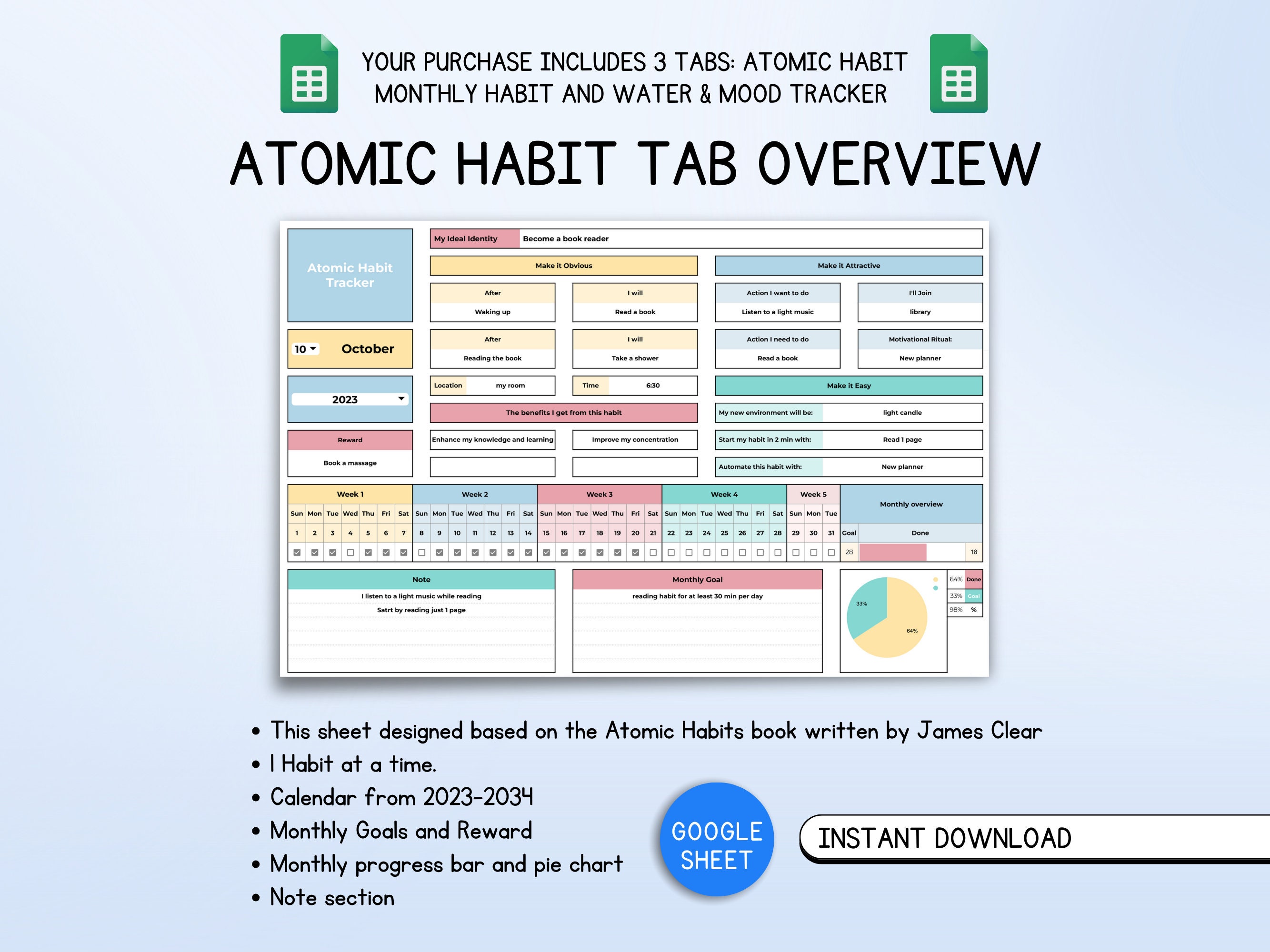 ATOMIC HABIT Tracker Google Sheet Worksheets, Atomic Habits & Goals ...