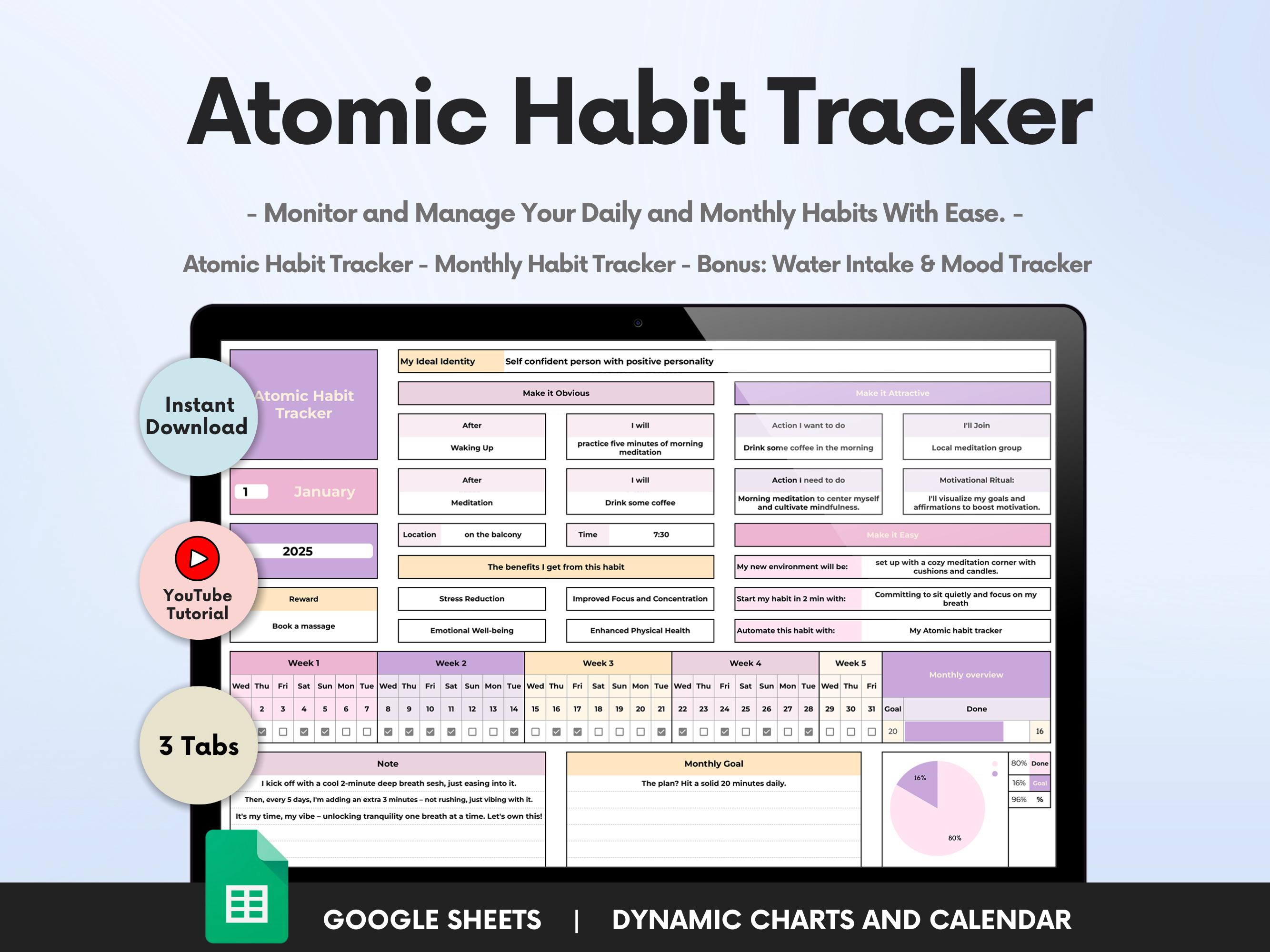 ATOMIC HABIT Tracker Google Sheet Worksheets, Atomic Habits & Goals ...