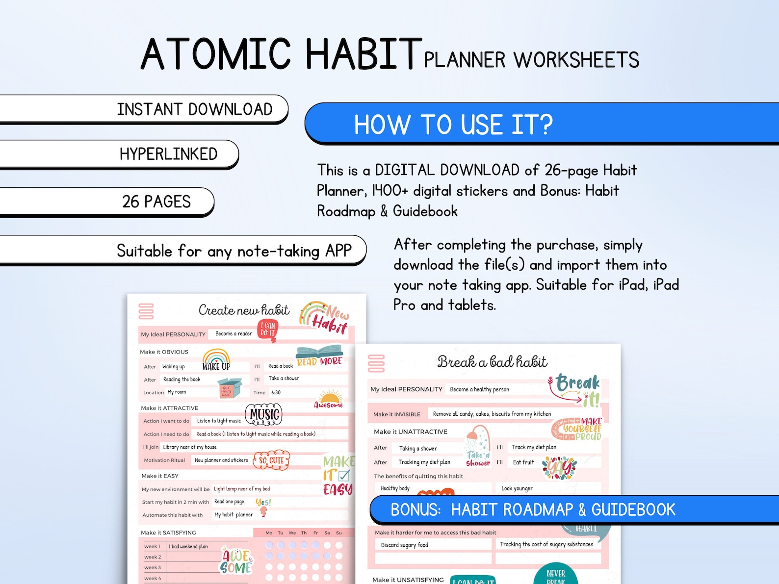ATOMIC HABITS WORKBOOK, Habit Formation Worksheets. Pink Habit Planner ...
