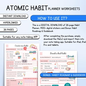 ATOMIC HABITS WORKBOOK, Habit Formation Worksheets. Pink Habit Planner ...