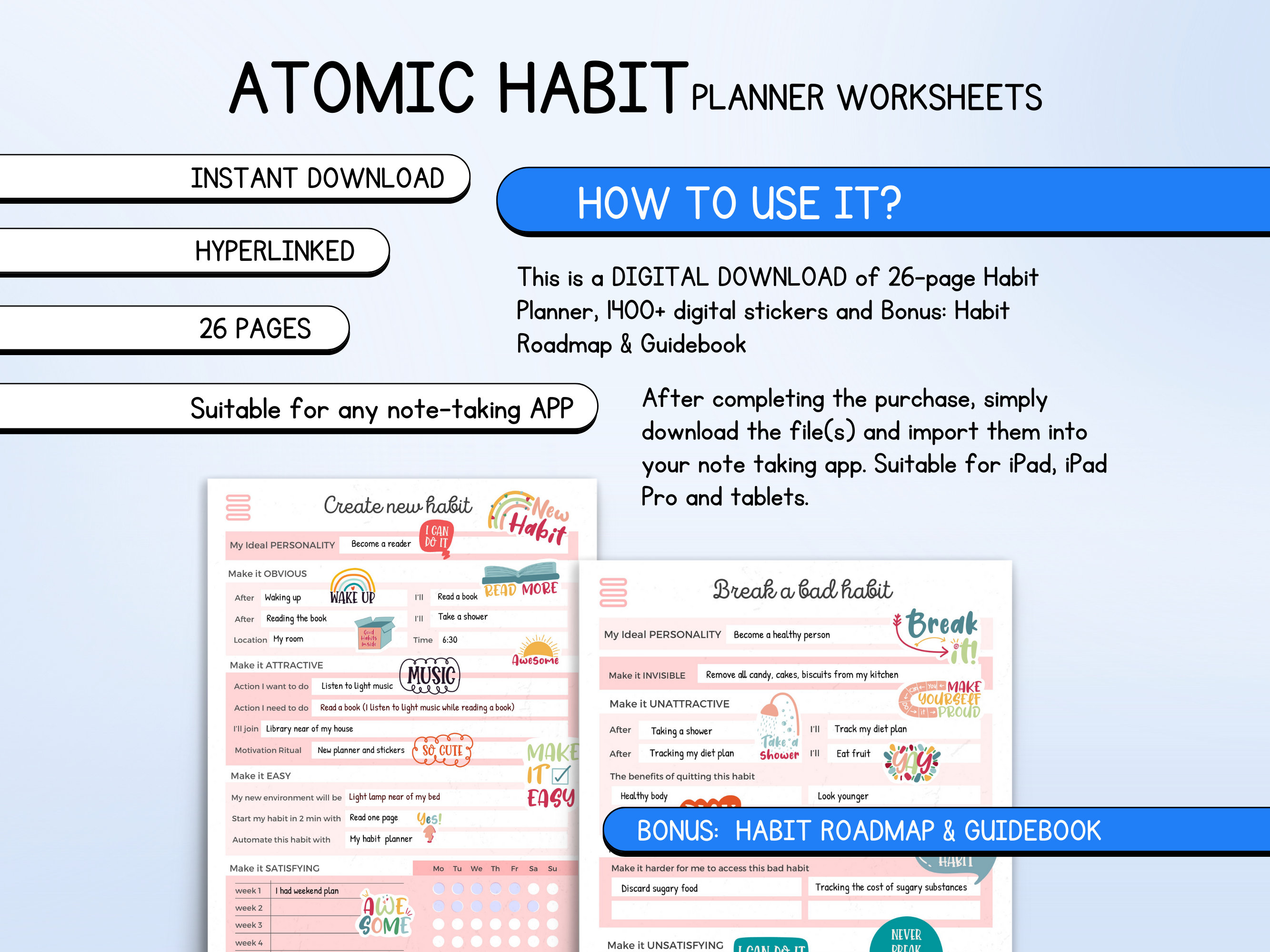 ATOMIC HABITS WORKBOOK, Habit Formation Worksheets. Pink Habit Planner ...