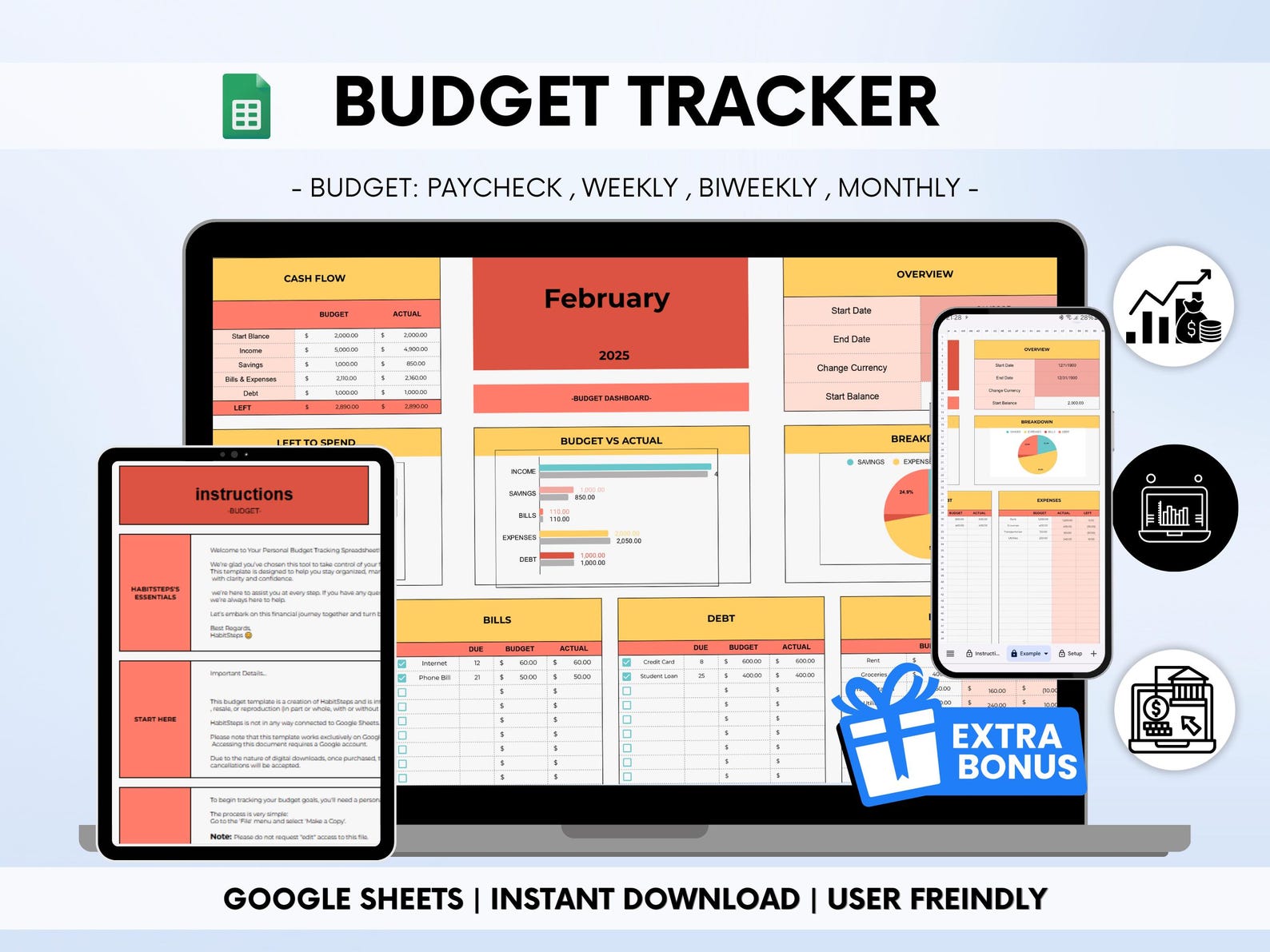 Monthly Budget Template Google Sheets, Budgeting Spreadsheet, Google ...