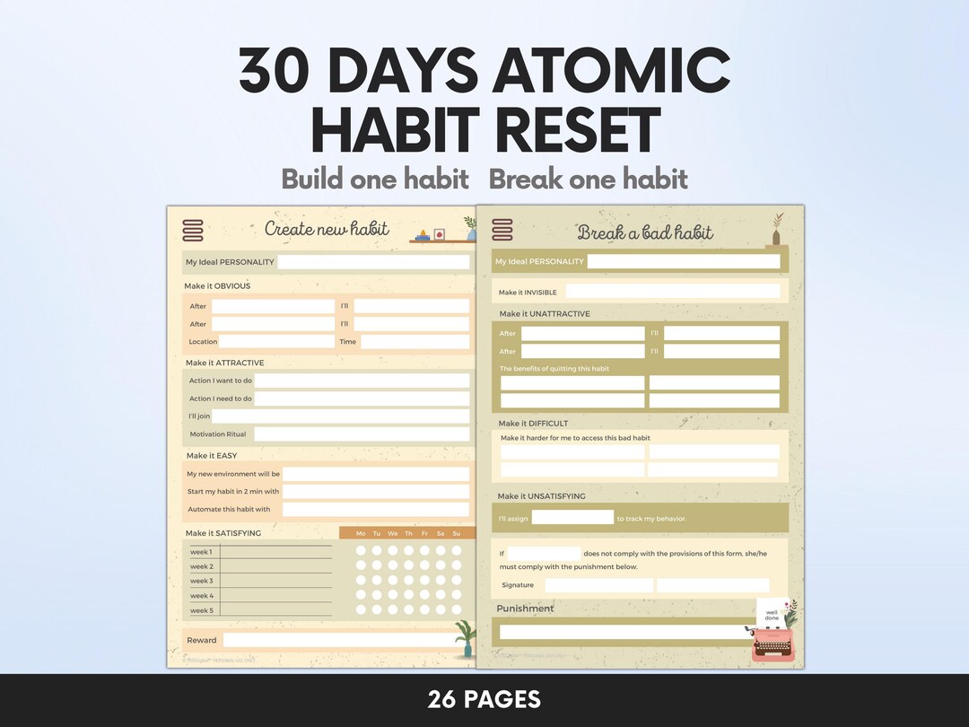 30-day Habit Tracker | Atomic Habit Reset Printable (PDF) + Bonuses - Etsy