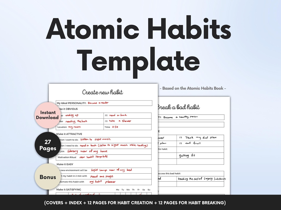 Atomic Habits Template: Habit Tracker & Guidebook (PDF Pattern A4 Size ...