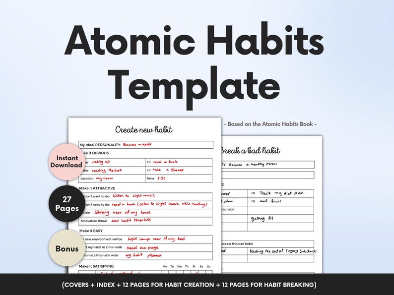 Atomic Habits Template: Habit Tracker & Guidebook (PDF Pattern A4 Size ...