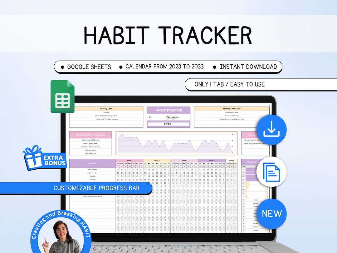 Daily Habit Tracker Spreadsheet Weekly Habit Tracker Monthly Habit ...