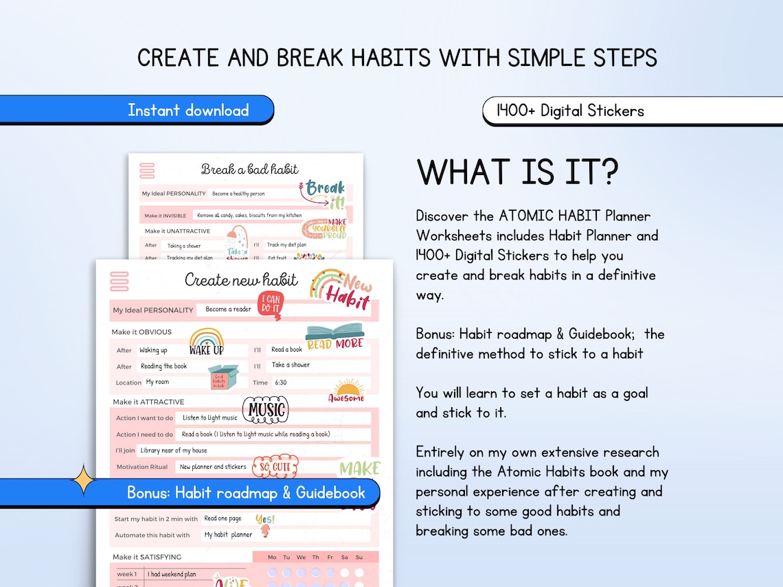 ATOMIC HABITS WORKBOOK, Habit Formation Worksheets. Pink Habit Planner ...