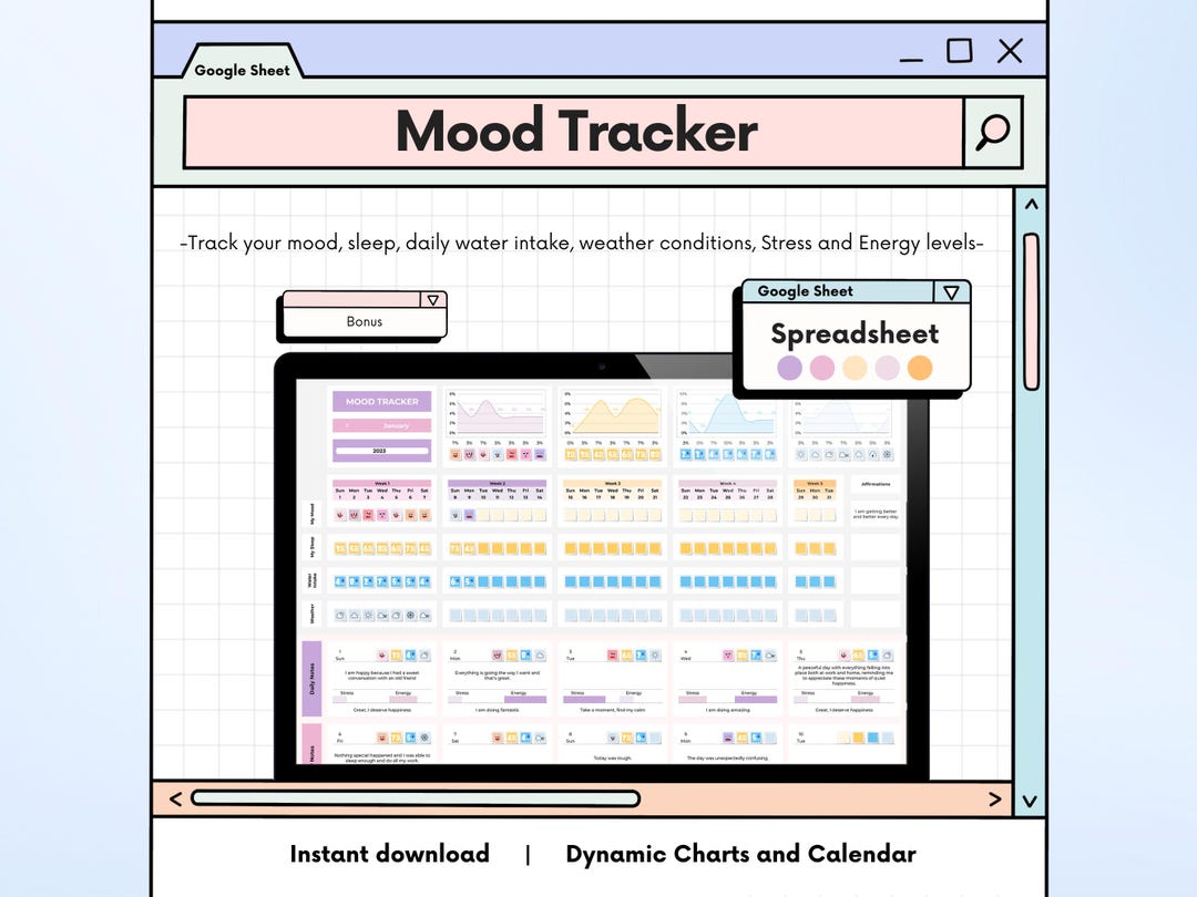 DAILY MOOD TRACKER Spreadsheet Google Sheet, Mood Journal Google Sheet ...