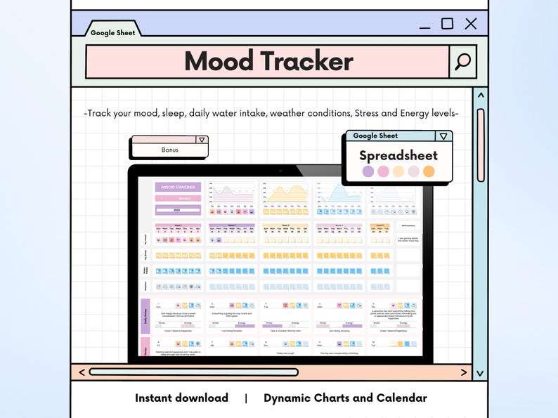 DAILY MOOD TRACKER Spreadsheet Google Sheet, Mood Journal Google Sheet Template, Feeling and ...