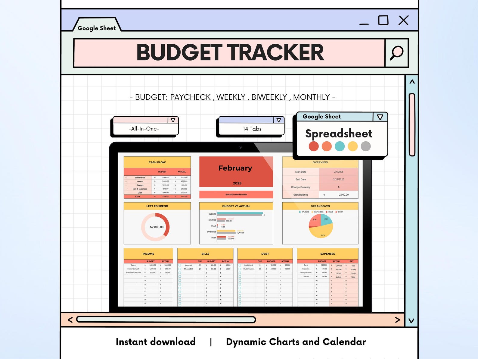 Monthly Budget Template Google Sheets, Budgeting Spreadsheet, Google ...