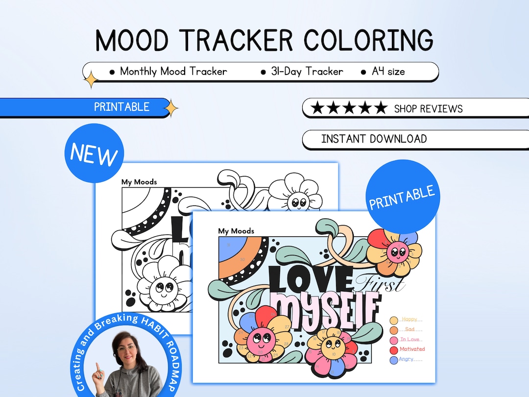 Printable MOOD TRACKER COLORING A4 Mood Tracker Monthly Mood - Etsy
