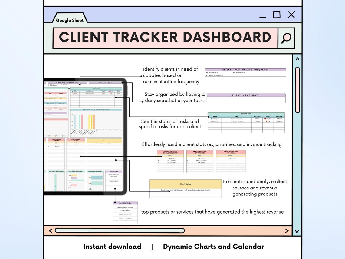 Client Management Spreadsheet Template for Google Sheets (digital ...