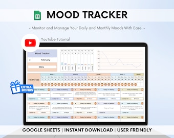 DAILY MOOD TRACKER Spreadsheet Google Sheet, Mood Journal Google Sheet Template, Feeling and ...