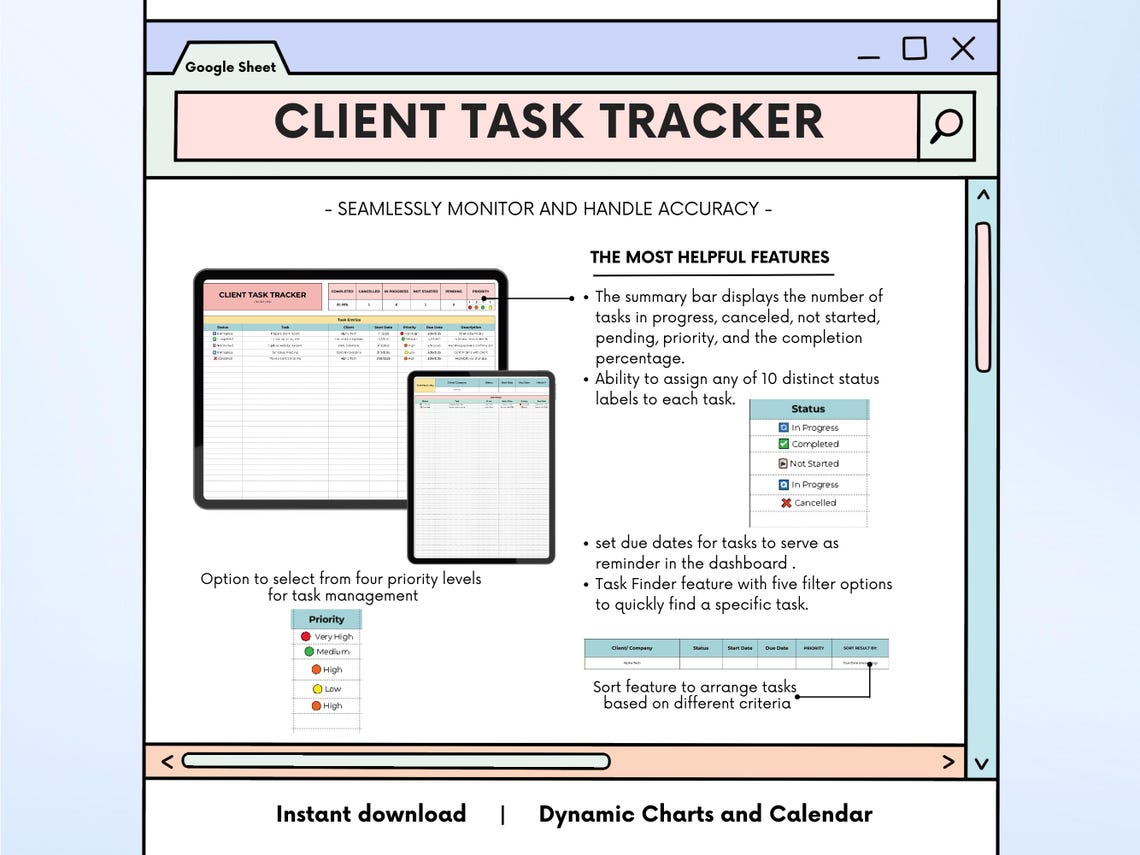Client Management Spreadsheet Template for Google Sheets (digital ...