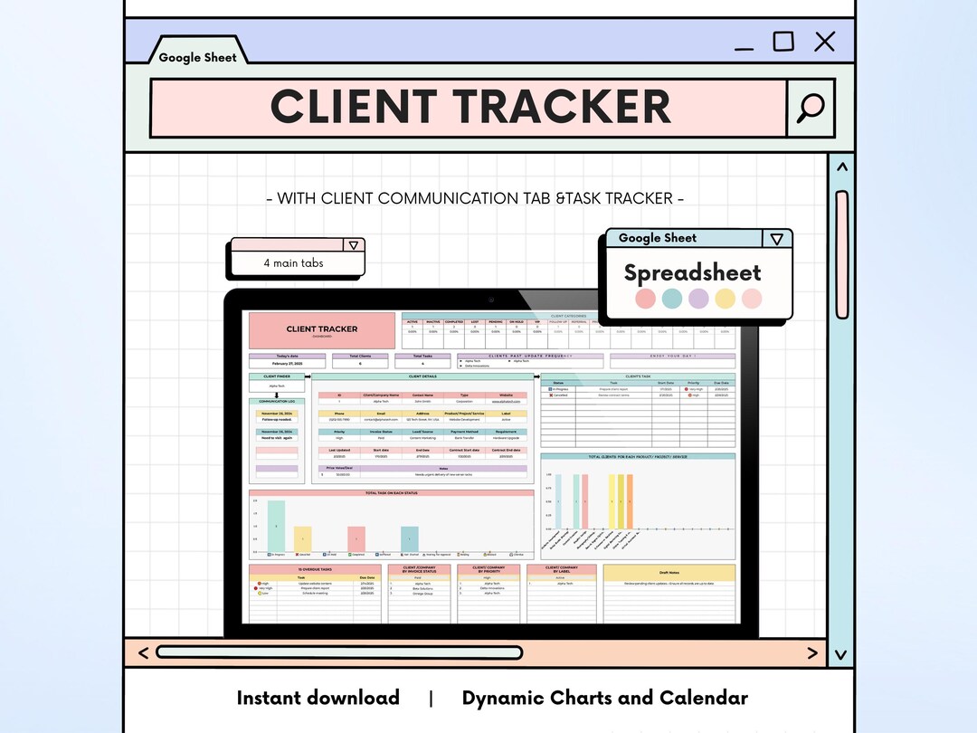 CLIENT Management SPREADSHEET Template for Google Sheets, Client Follow ...