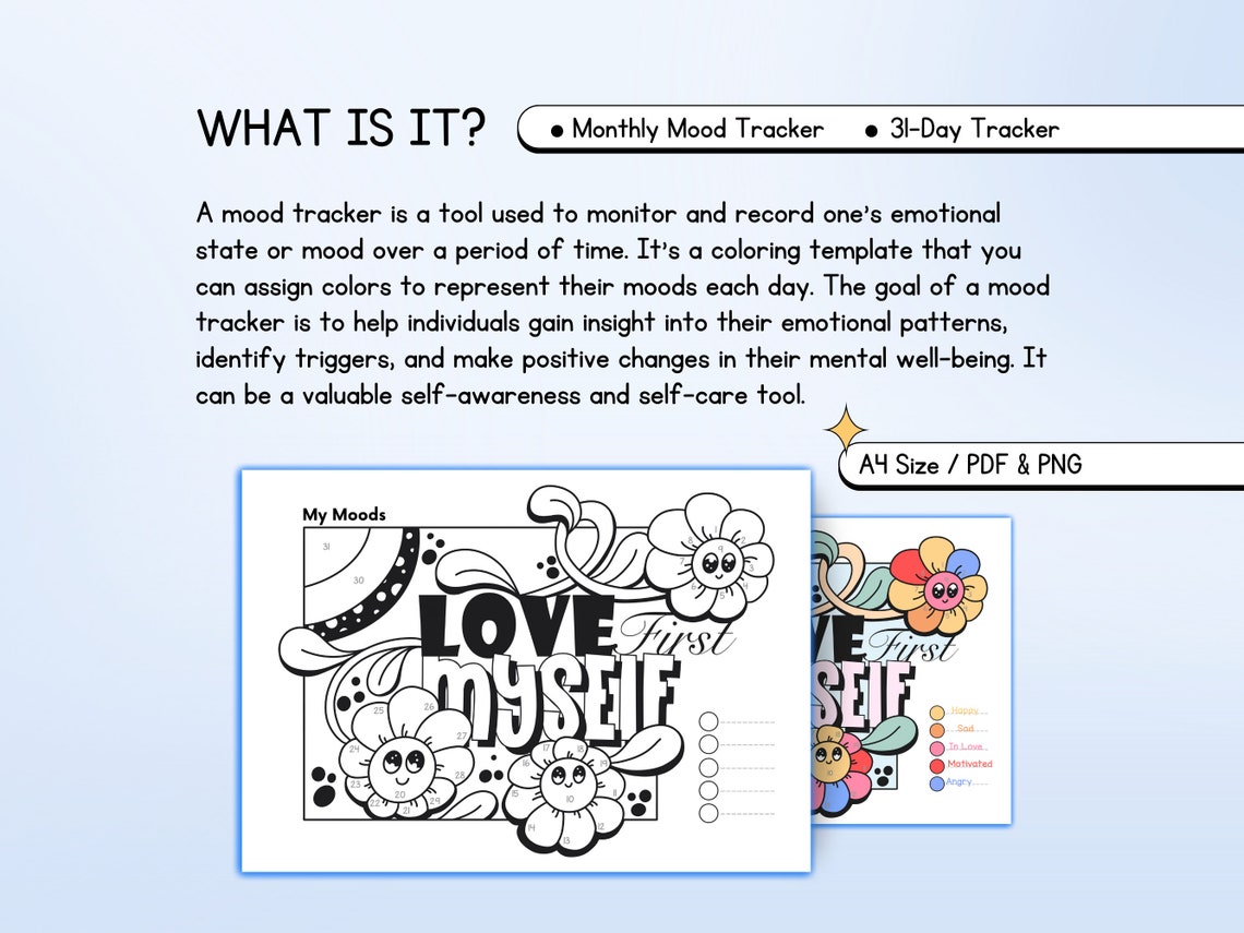 Printable MOOD TRACKER COLORING A4 Mood Tracker Monthly Mood - Etsy