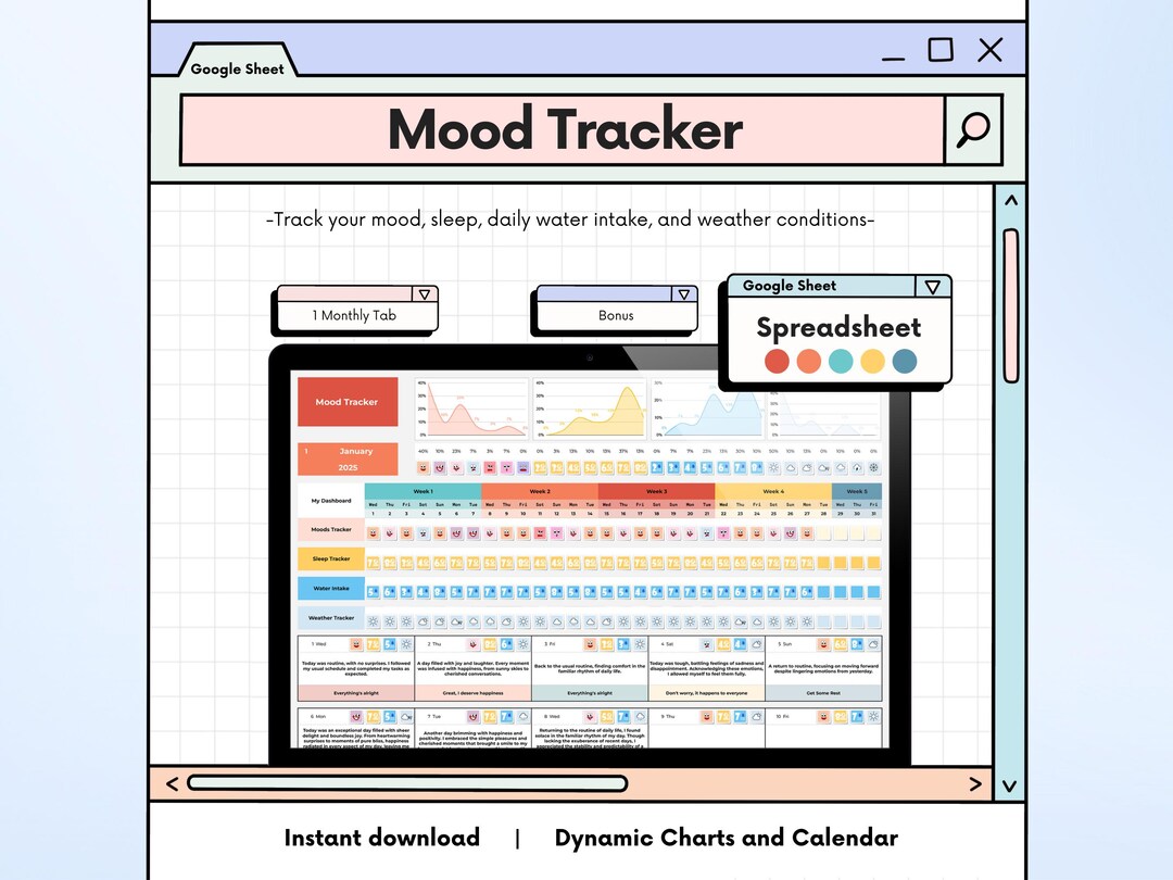 Digital Mood Tracker Spreadsheet: Google Sheets Template (digital ...