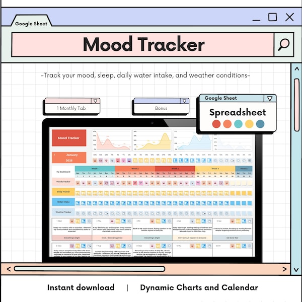 Mood Tracker Printable, A Year in Pixels, Mood Journal, Emotion Tracker ...