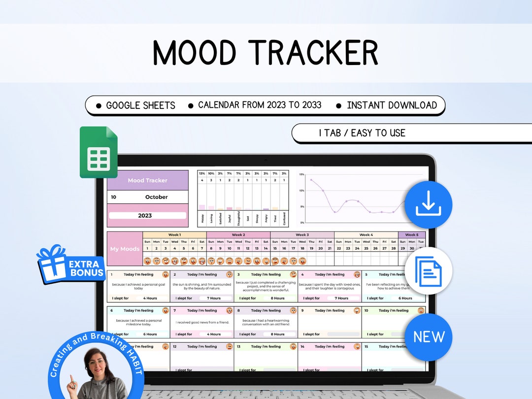 DAILY MOOD TRACKER Spreadsheet Google Sheet, Mood Journal Google Sheet ...