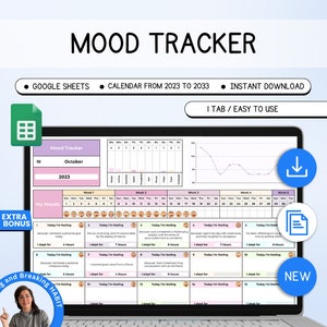 Digital Mood Tracker Spreadsheet, Google Sheets Template, Daily Mood Tracker, Mood Journal, Mood ...