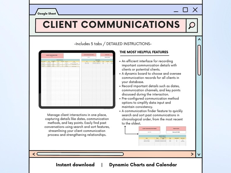Client Management Spreadsheet Template for Google Sheets (digital ...