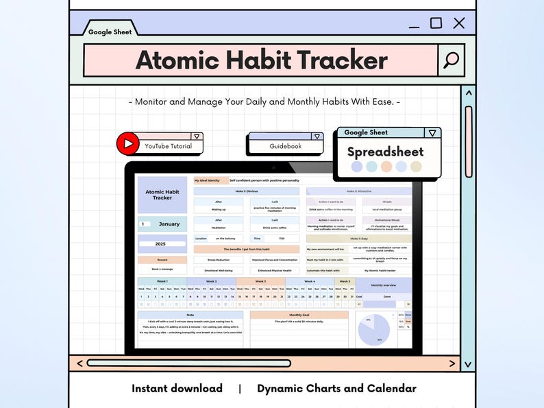 Habit Tracker Google Sheets Spreadsheet Daily Habit Planner Weekly ...