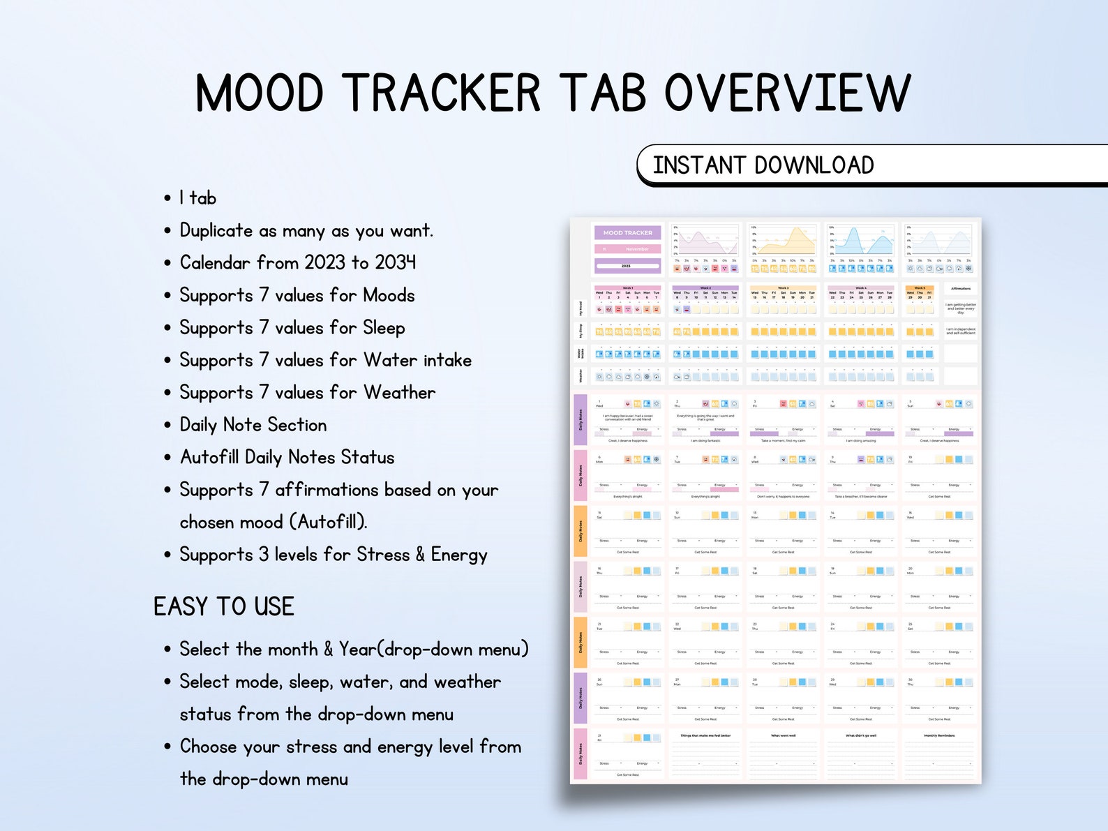 DAILY MOOD TRACKER Spreadsheet Google Sheet, Mood Journal Google Sheet ...