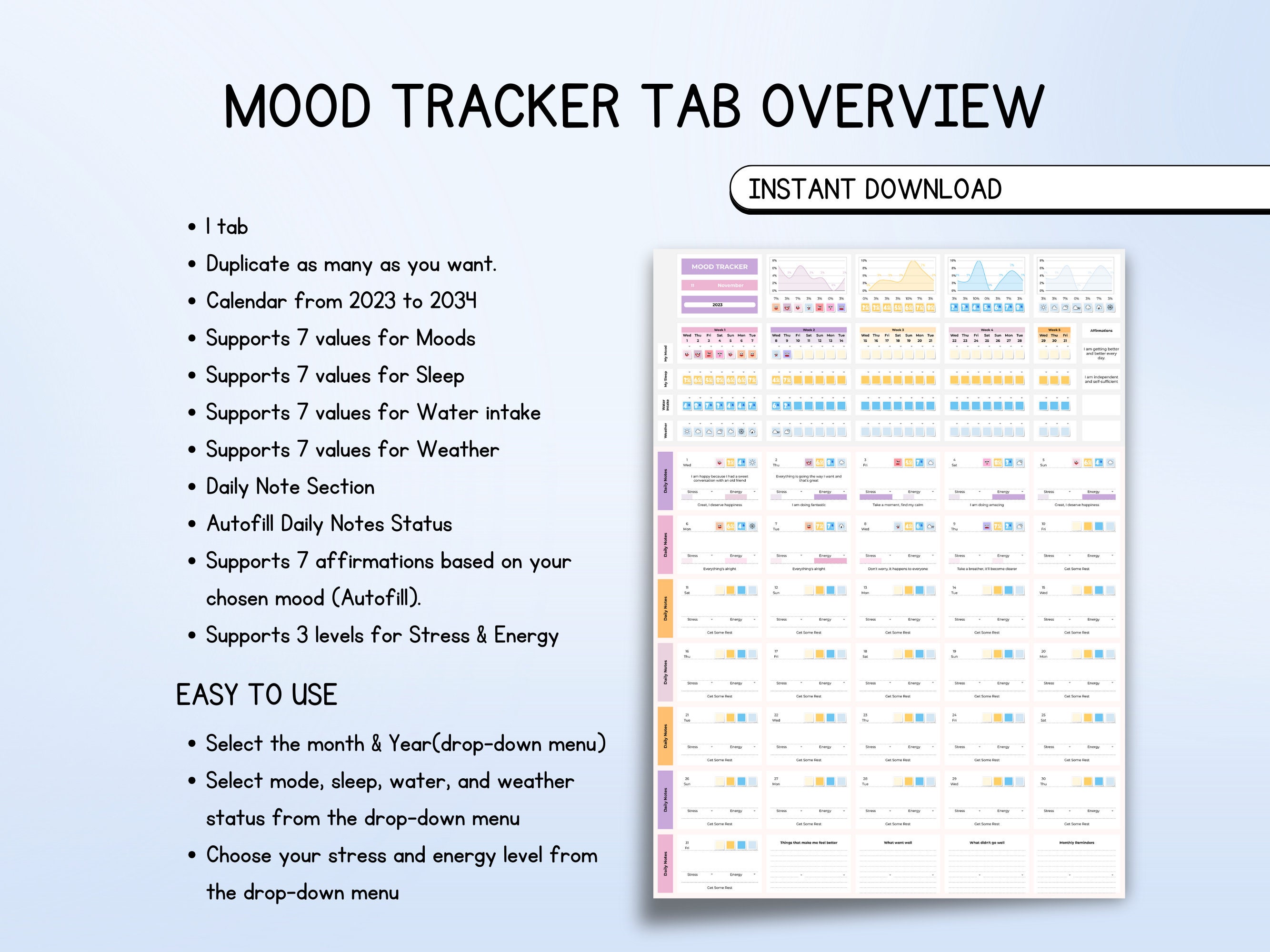 DAILY MOOD TRACKER Spreadsheet Google Sheet, Mood Journal Google Sheet ...