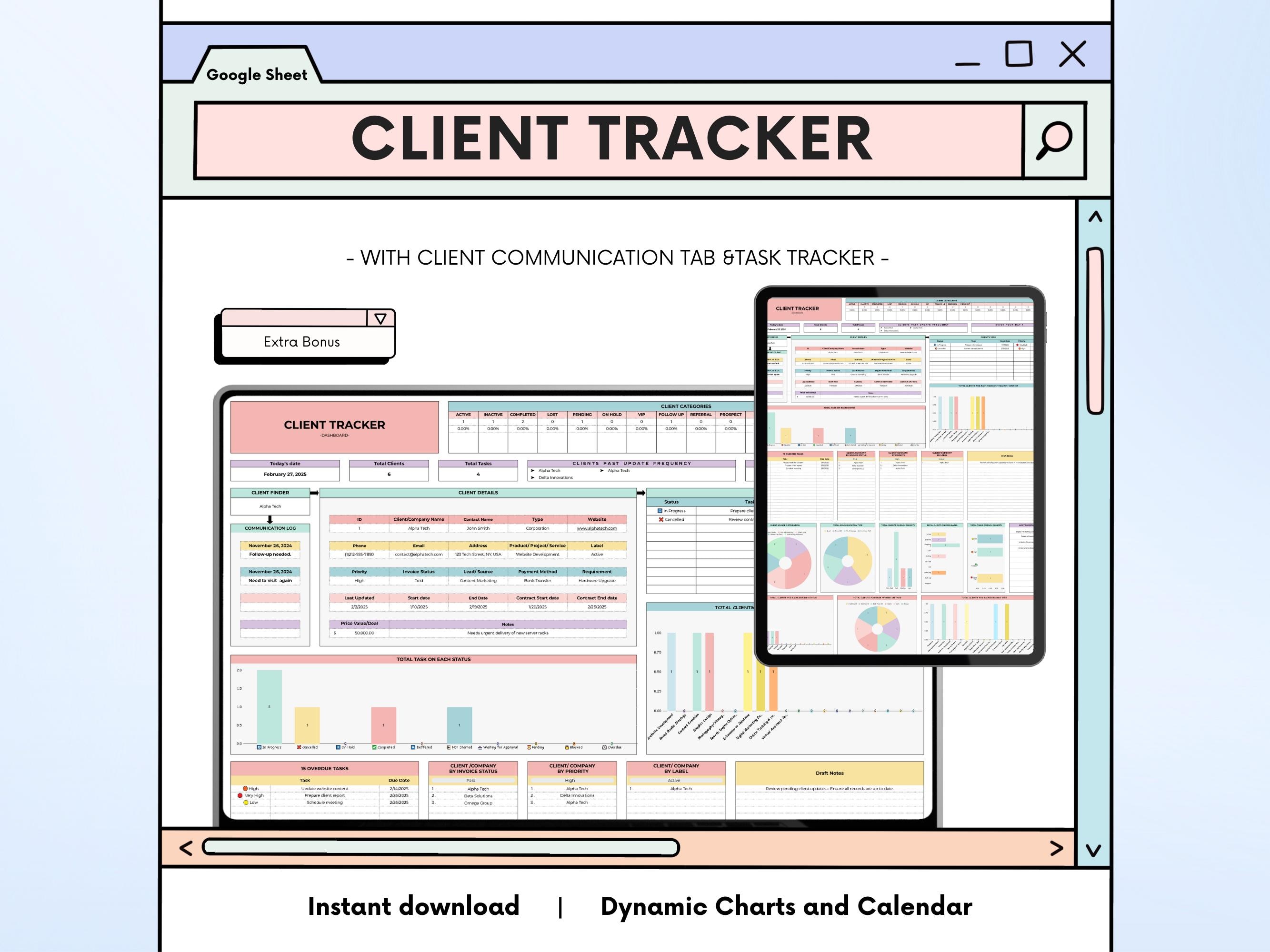 Client Management Spreadsheet Template for Google Sheets (digital ...