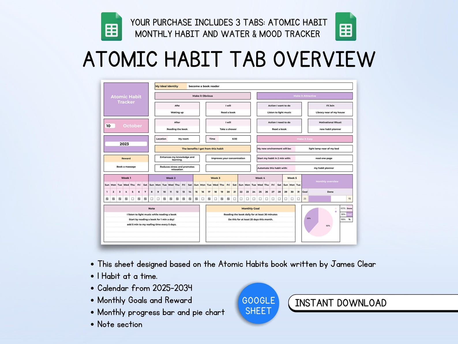ATOMIC HABIT Tracker Google Sheet Worksheets, Atomic Habits & Goals ...