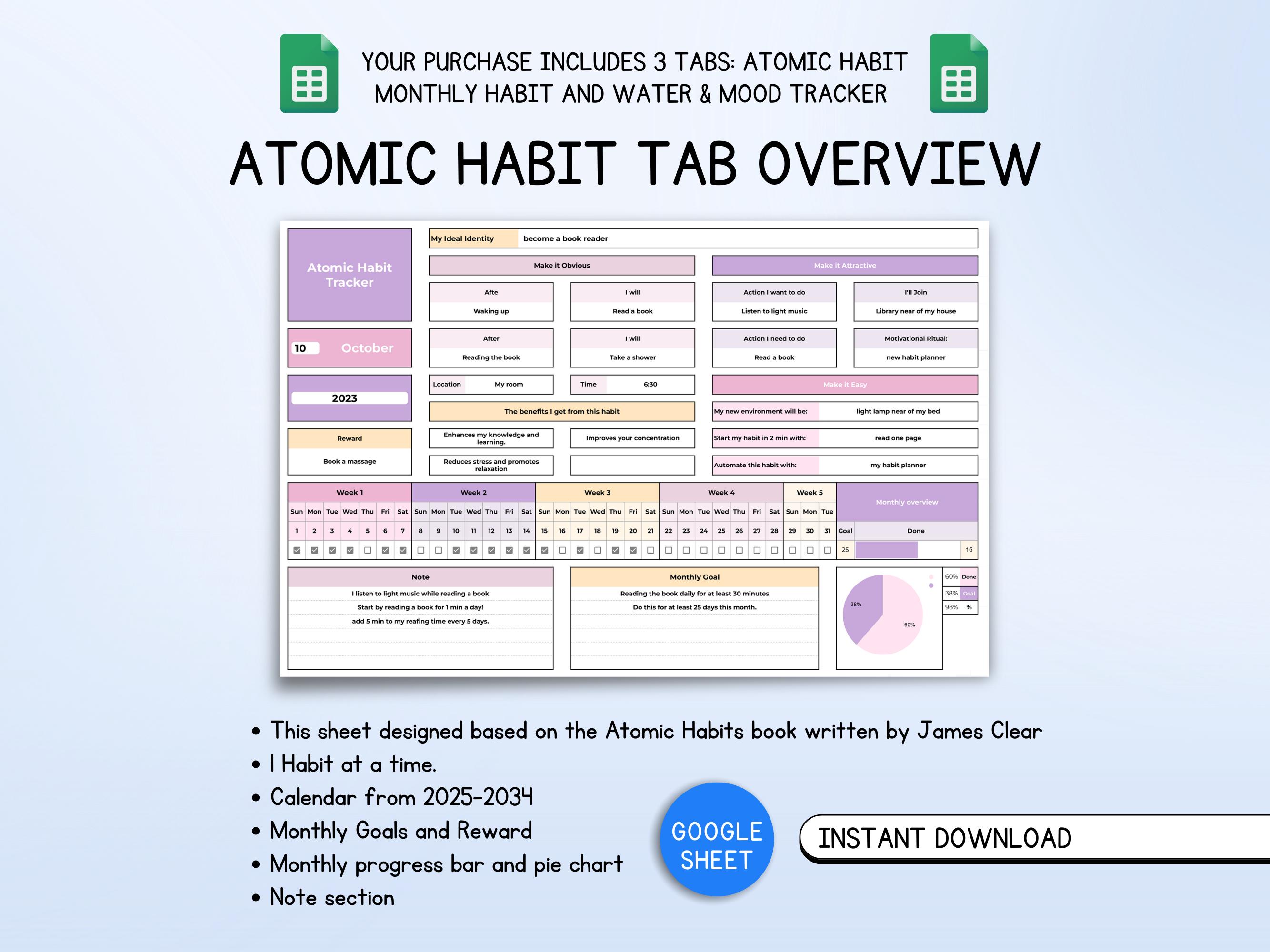 ATOMIC HABIT Tracker Google Sheet Worksheets, Atomic Habits & Goals ...