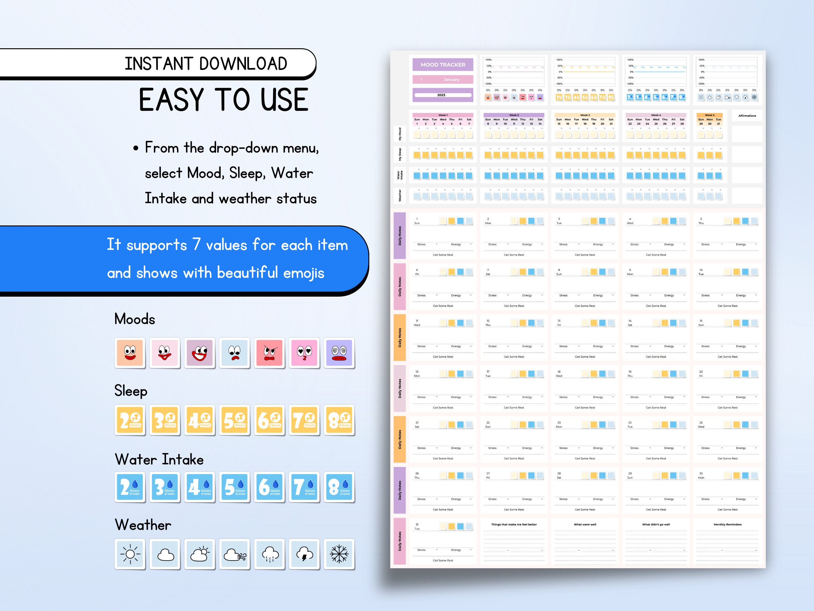 DAILY MOOD TRACKER Spreadsheet Google Sheet, Mood Journal Google Sheet ...