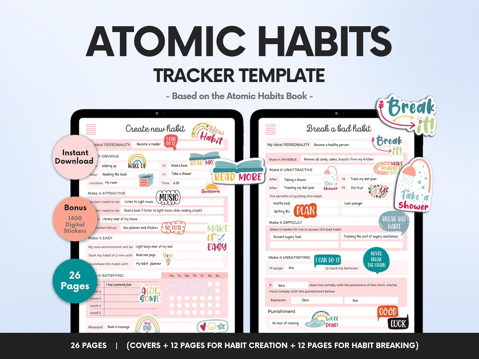 ATOMIC HABITS WORKBOOK, Habit Formation Worksheets. Pink Habit Planner ...