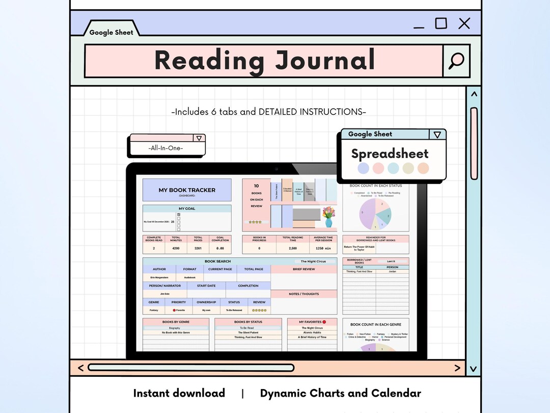 Digital Book Tracker & Reading List, Google Sheets Reading Journal ...