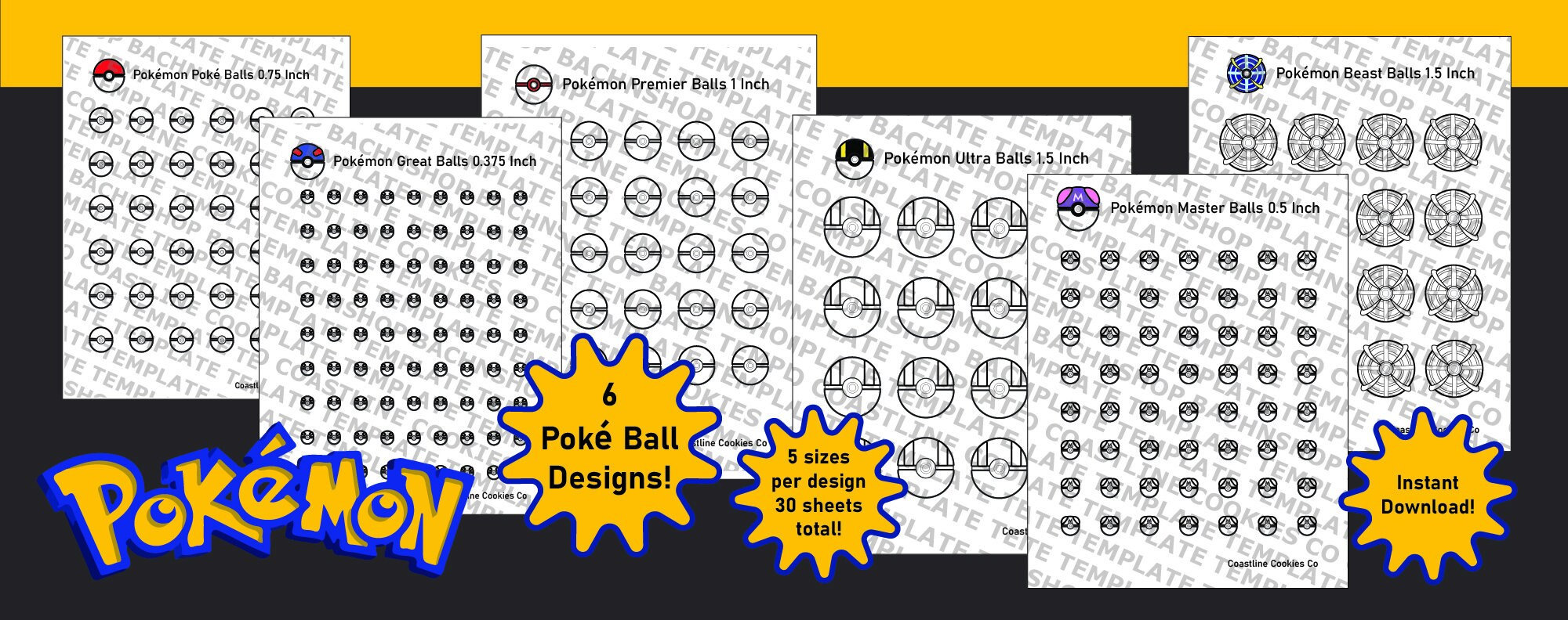 Pokémon Poké Balls Royal Icing Transfer Sheets – 6 Poké Ball Designs in ...