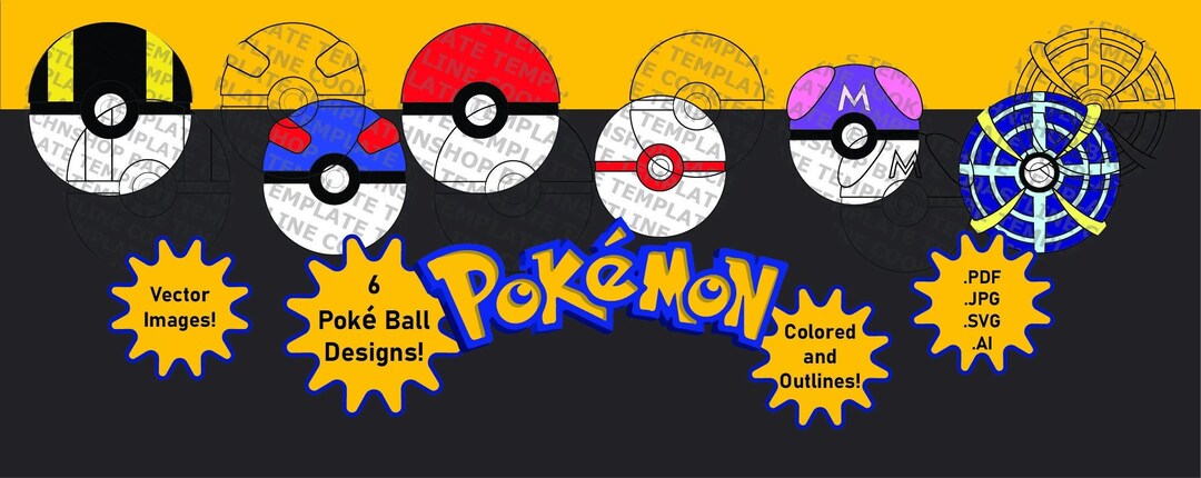 Pokemon Poke Ball Vector Colored Images and Outlines - 6 Poke Ball ...