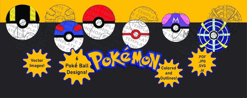 Pokemon Poke Ball Vector Colored Images and Outlines - 6 Poke Ball ...