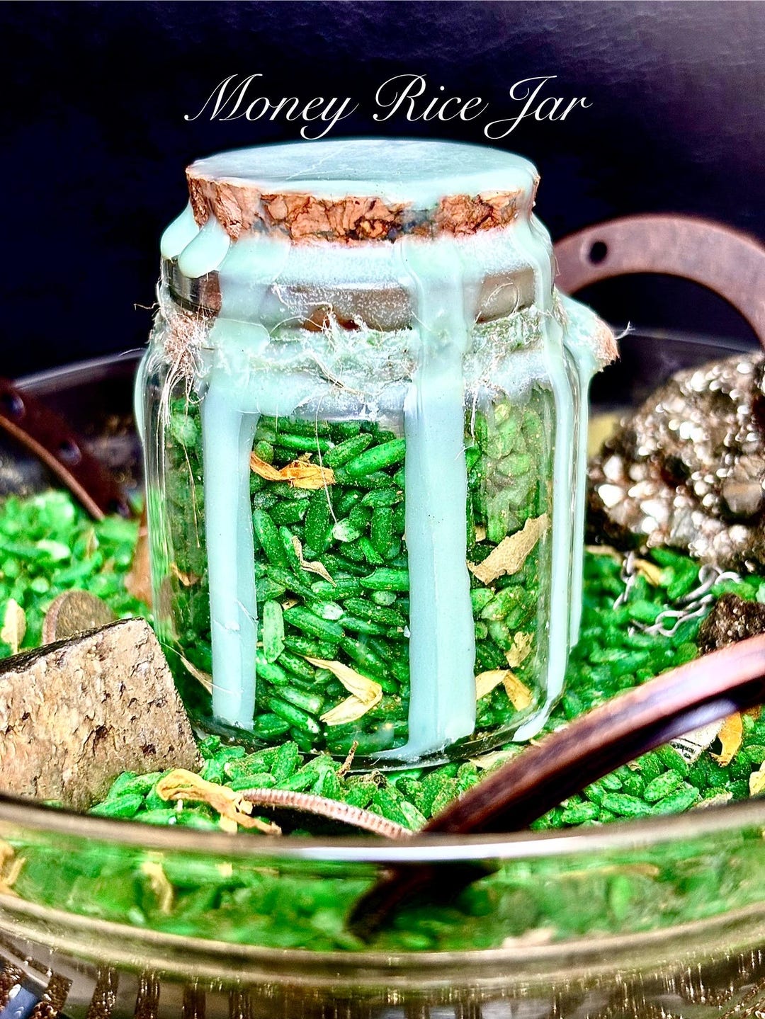 Personalized Green Money Rice Jar | Money Bowl | Hoodoo Money Rice ...