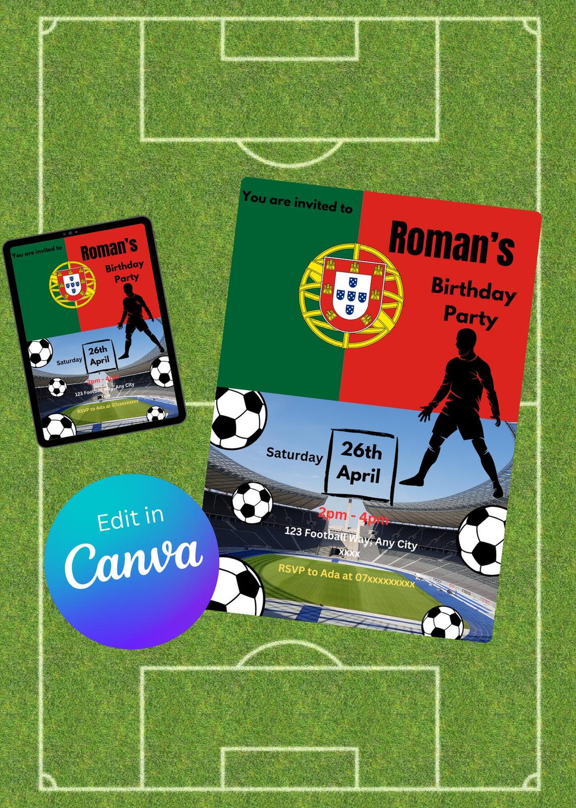 Editable Ronaldo Football Birthday Party Invitation - Boys Girls ...