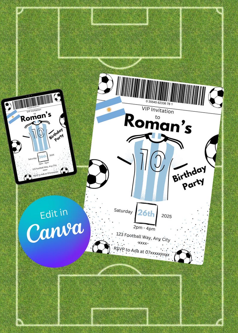 Editable Messi Football Birthday Party Invitation - Boys or Girls Blue ...