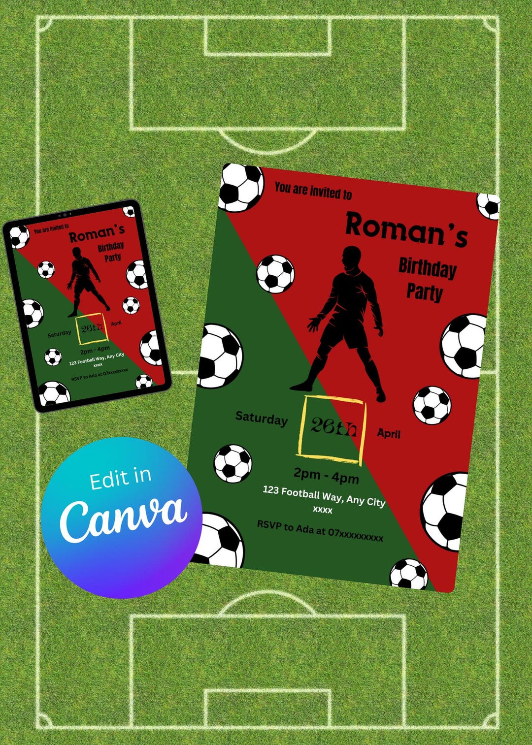 Editable Ronaldo Football Birthday Party Invitation - Boys Girls ...