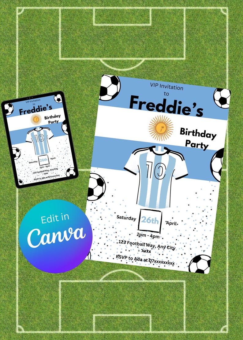 Editable Messi Football Birthday Party Invitation - Boys or Girls Messi ...