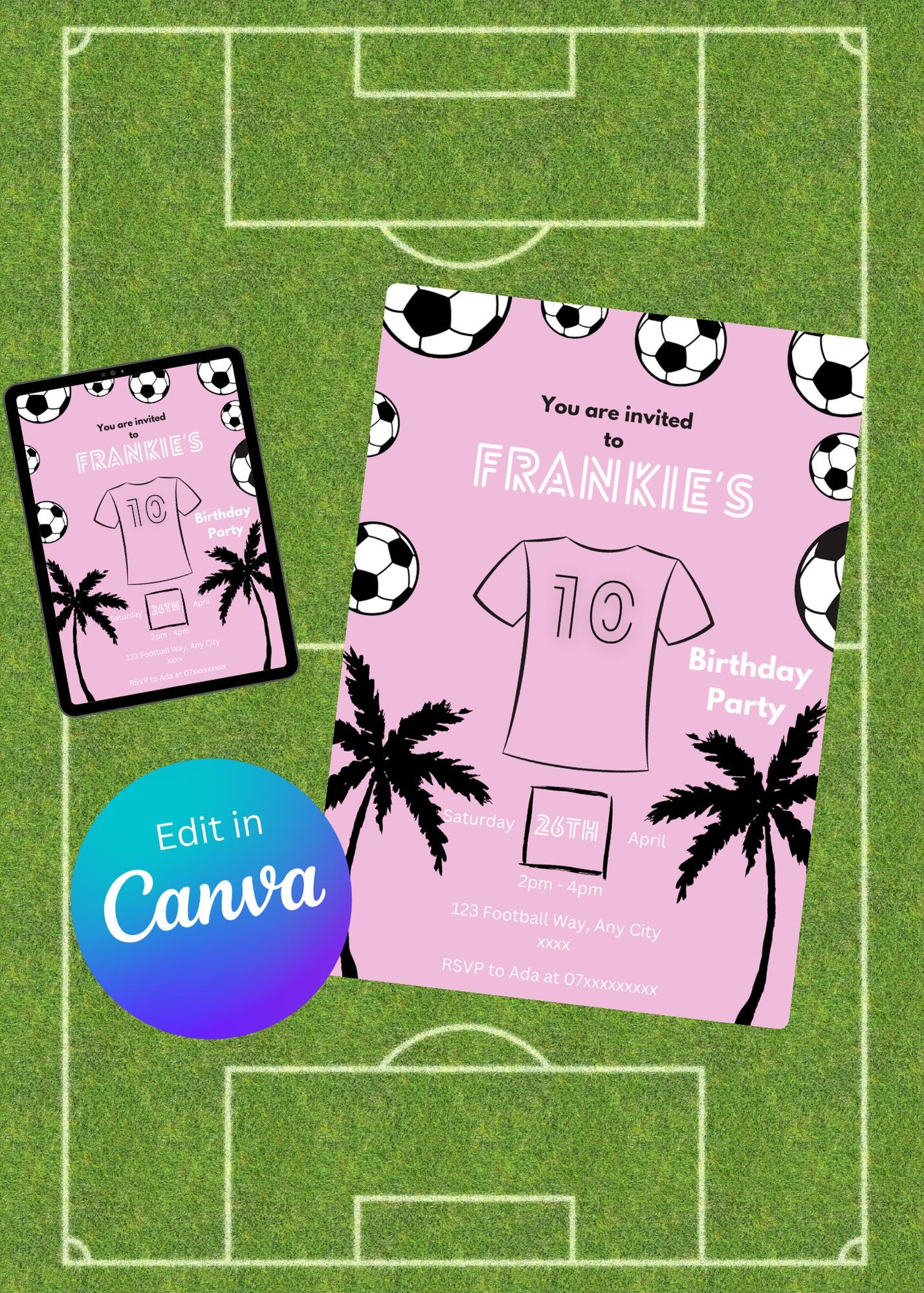 Editable Messi Football Birthday Party Invitation - Girls or Boys Pink ...